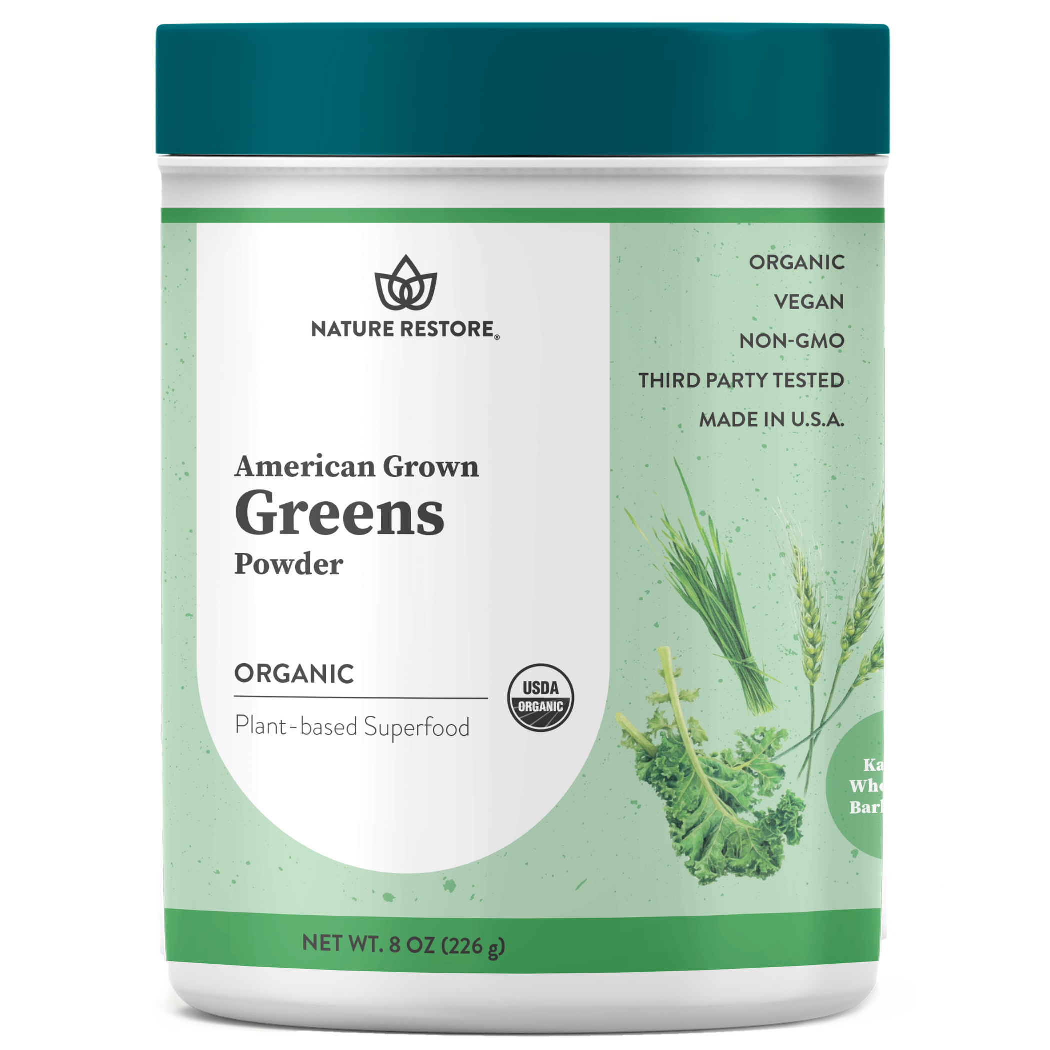 American Grown Greens Powder, Organic Wheatgrass, Kale, Barley Grass ...