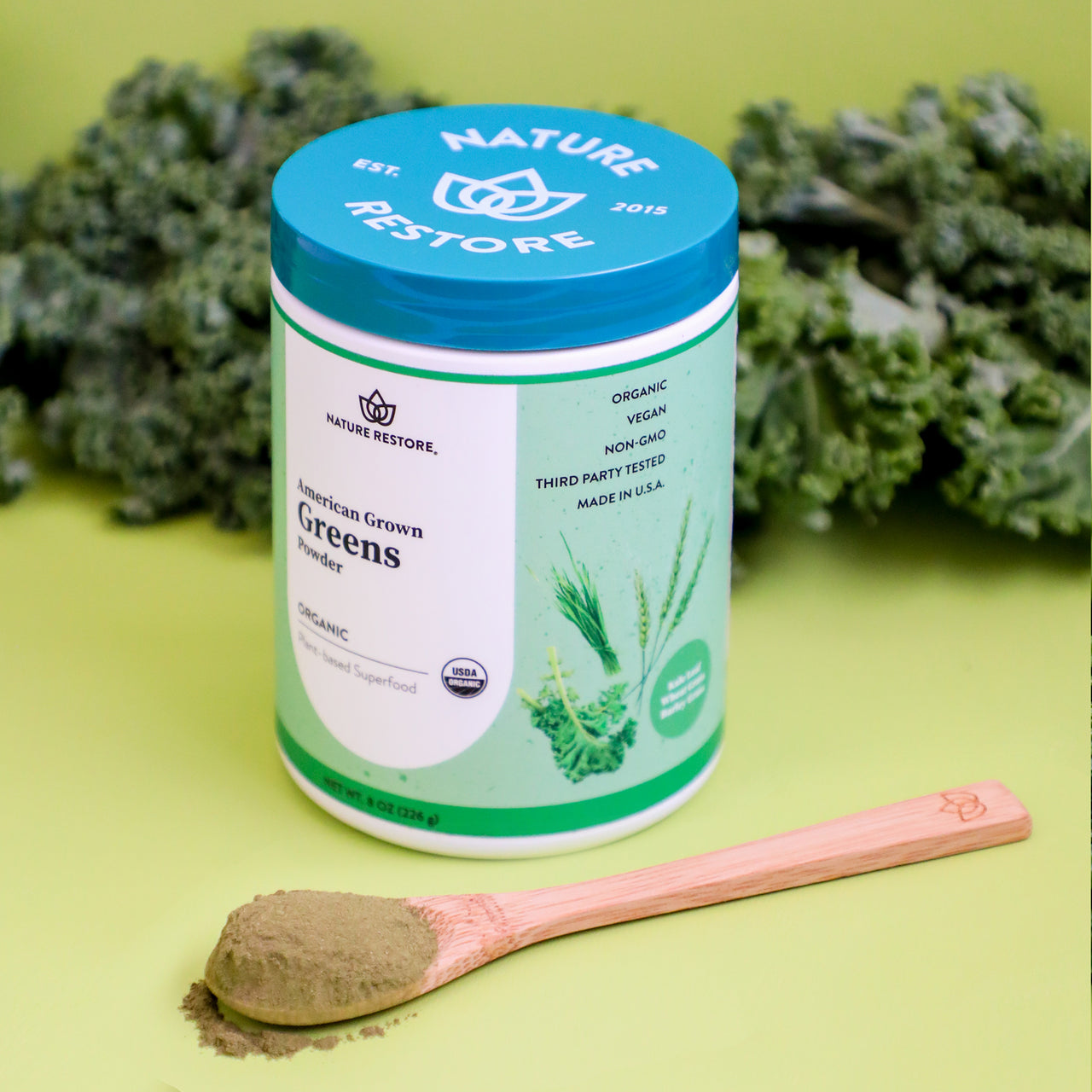 American Grown Greens Powder, Organic Wheatgrass, Kale, Barley Grass ...