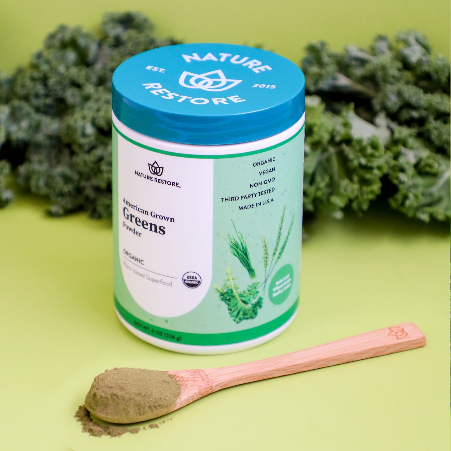 American Grown Greens Powder, Organic Wheatgrass, Kale, Barley Grass ...